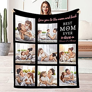 Best Mom Ever Blanket as Gift for Mom, Custom Photo Blanket as Birthday Gifts for Mom from Daughter Son, Personalized Flannel Blankets for Mom with Pictures, Mothers Day Mothers Birthday Gifts