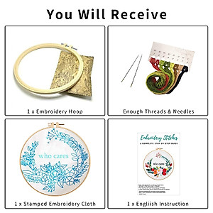 Artilife Embroidery Kit for Beginner Cross Stitch Kit for Adults, Printed Embroidery Starter Kit Crafts with Stamped Pattern Embroidery Hoops Floss Thread Needles