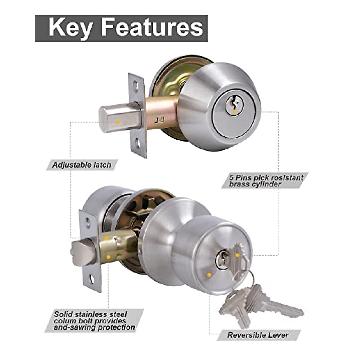 Lanwandeng 2 Sets Keyed Alike Entry Door Knobs and Single Cylinder Deadbolt Lock Combo Set Security for Entrance and Front Door, All Keyed Same Door Lock with Classic Satin Nickel Finish