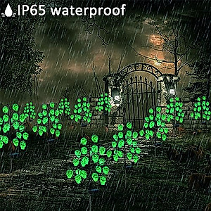 Upgraded 2 Pack Solar Halloween Decorations Lights, Halloween Outdoor Solar Stake Sign Lights with Scary Skull Shape Green LED Lights for Halloween Outdoor Pathway Cemetery Garden Yard Porch Decor