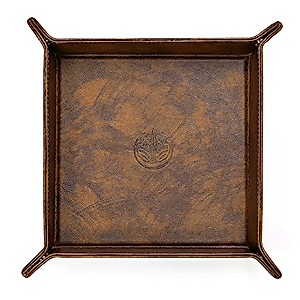 OARIE Leather Bedside Storage Tray - Jewelry Organizer for Men - Key Wallet Coin Box Travel Valet Tray (Classic Brown)