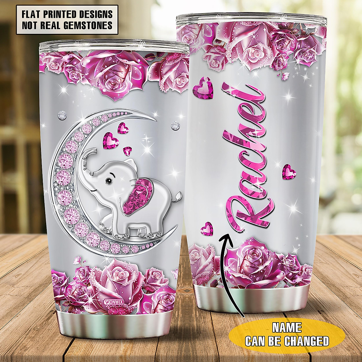 WONWIX Personalized Elephant Tumbler Coffee Mugs Gifts For Women Funny Cute Jewelry Elephants Travel Drinking Cup For Adults Birthday Christmas Valentine 20oz Stainless Steel Cups With Lid