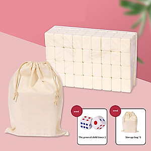 Chinese Mahjong Set with 144pcs Mini Mahjong Tiles, Portable Vintage Traditional Majong Mah Jongg Set with Carrying Case for Travel Family Party Game (White)