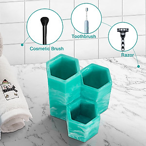 SZYRL Toothbrush Holder for Bathrooms Toothpaste Holders Stand Bathroom Organizer for Toothbrush Makeup Brushes Holder Resin of Marble Pattern