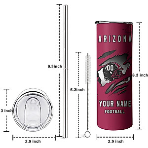 20oz Customs Football City Tumbler with Lid and Straws, Personalized Football GIfts for Fans, Travel Cup Adds Your Name and Number