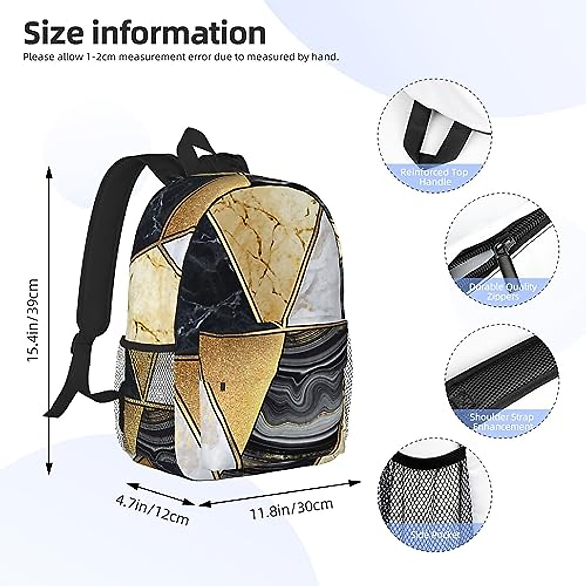 QQLADY Geometric Marble Travel Backpack for Women Men Carry On Backpack Water Resistant 15inch Laptop Backpack Hiking Casual Bag Backpack