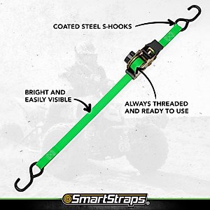 SmartStraps 6â€™ Ratchet Straps, 4 Pack â€” Standard Duty Retractable Tie-Down Straps â€” 1,500lb Break Strength, 500lb Safe Work Load â€” Haul ATVs, Lawn Tractors and Other Small Equipment