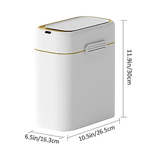 ELPHECO 2.5 Gallon Garbage Can with Buckle-up Latches, Motion Sensor Trash Can with Buckling Latches for Bathroom, Living Room, Office, Bedroom, 2 AA Batteries (Excluded), White Gold