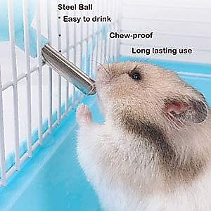 125ML Blue-3 in 1 Hamster Suspended Water Bottle Small Pet Automatic Dispenser, with Food Bowl Base for Dwarf Hamster Mouse Hedgehog