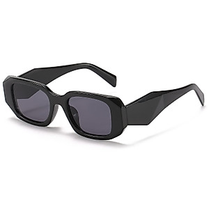 Palarado Trendy Fashion Sunglasses Women Men Rectangle 90s Vintage Retro 2000s 70s Square Shades Cool Cute Rectangular Chunky Baddie Blenders Shady Rays (Black Frame/Grey Lens)