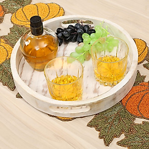 BEDDING CRAFT Set of 2 Countertop Wooden Round Fruit Baskets Decorative Coffee Table Tray – A Ideal Match for Ottoman or Side Table Charcuterie Board or Cheese Platter Kitchen General Storage Space