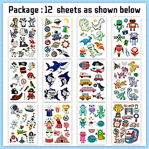 Partywind 145 Styles - Luminous Temporary Tattoos for Boys Kids, Glow Fake Tattoo Stickers for Children Featuring Dinosaur Space Pirate Cars and More, Glow Kids Birthday Party Supplies Favors