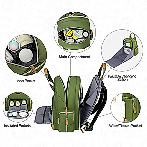 WITSTEP Diaper Bag Backpack with Changing Station, Baby Diaper Bag Organizer for Moms Dads-Diaper Tote Bags for Hospital Stroller Travel Bag for Airplane,Baby Eessentials/Large Capacity,Green