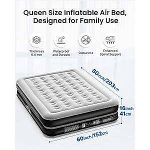 Airefina Queen Air Mattress with Built in Pump, Upgraded Luxury Blow Up Mattress 2-Layer Air Coil Technology Portable Inflatable Mattress with Carrying Bag for Guest Home Quick Inflation in 3 Mins