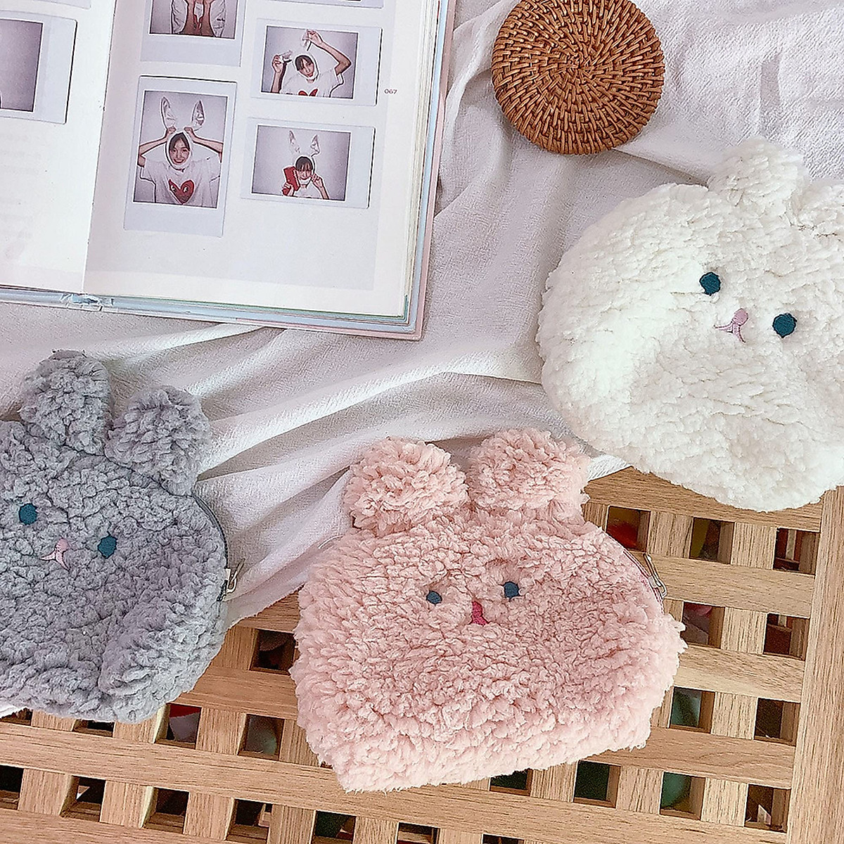 FIDA&MOON Fida&Moon Girls Cute Rabbit Coin Purse Fluffy Mini Cosmetic Wallet with Zipper