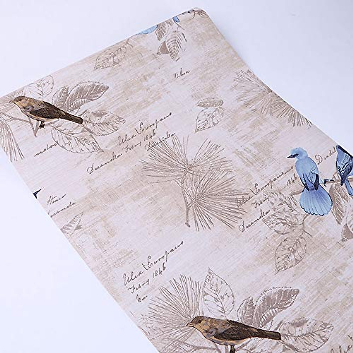 SimpleLife4U Blue Birds Contact Paper Handwriting Pattern Self-Adhesive Shelf Liner Locker Sticker 17.7 Inch By 9.8 Feet