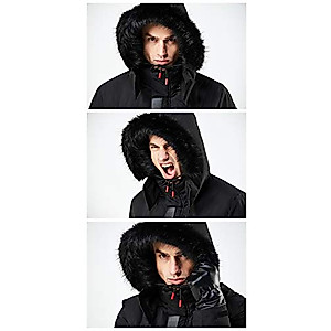 WEEN CHARM Men's Warm Parka Jacket Anorak Jacket Red Winter Coat with Detachable Hood Faux-Fur Trim