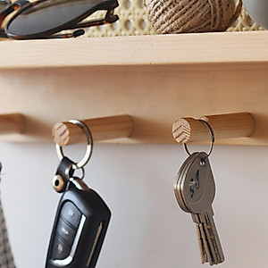 FRIADE PE Rattan Coat Rack Shelf Wall Mounted with 4 Hooks, Decorative Coat Hook Rack with Floating Shelf for Entryway, Nursery, Mudroom, Hallway, Kitchen, Office (Burlywood)