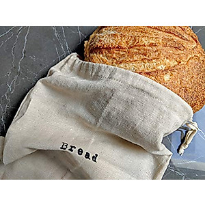 Set of 2 Extra Large Farmhouse Natural Linen 12"x15" Artisan Boule Bread Bags, Reusable Drawstring Bag for Homemade Bread Storage, Perfect for Bakers, House Warming, Reusable Food Storage