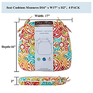 FUNHOME Outdoor Chair Cushions Set of 4, Waterproof Seat Cushions D16xW17 Inch, All Weather Patio Chair Pads with Tie, Cushions for Furniture Garden Office Decoration, Corinthian Dapple