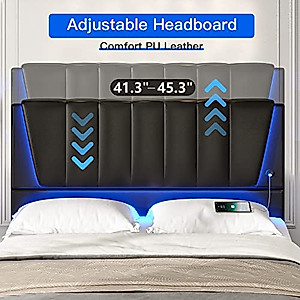 FORABAMB Full Size Bed Frame with LED Lights and USB Ports, Upholstered Platform Bed Frame with Adjustable Headboard and 4 Storage Drawers, No Box Spring Needed,Noise Free, Black