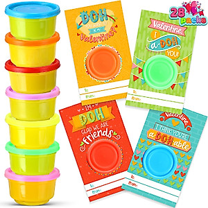 JOYIN 28 Pcs Valentines Day Gift Cards with Colorful Playing Dough for Kids Valentine Party Favors, Valentine's Classroom Exchange