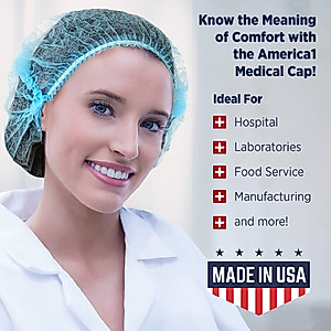 America 1 Disposable Bouffant Hair Caps | Surgical Cap Bulk Pack of 100 | Large 24 Inch Hair Nets for Medical, Hospital, Food, Electronic Industry Personnel