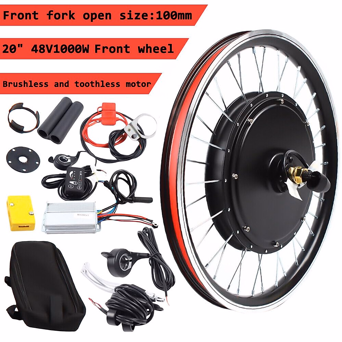 48V 1000W 20" Electric Bicycle Conversion Kit E-Bike Speed Front Wheel Motor Hub with Waterproof SW-810LED Display Suitable for 20 inch Bike