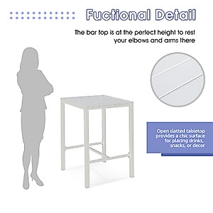 Soleil Jardin Bar Table High Top Table with All-Aluminum Frame Square Pub Table for Indoor & Outdoor Use, Easy Assembly & Low Maintenance, White