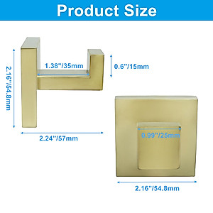 Hitefu Bath Towel Hooks - 304 Stainless Steel Square Hand Towel Rack - Heavy Duty Wall Mounted Coat Hooks for Bathroom Kitchen Livingroom Hotel Garage (Brushed Gold)