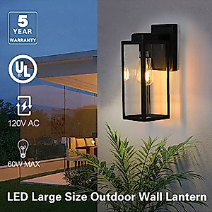 Large Size Outdoor Wall Lantern 16 Inch, Waterproof Exterior Wall Sconce Light Fixture, Anti-Rust Wall Mount Light with Clear Glass Shade, Matte Black Wall Lamp with E26 Socket for Porch, Front Door