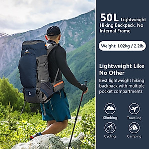 Unineovo 50L/60L/65L Waterproof Hiking Camping Backpack with Rain Cover, Lightweight Outdoor Sport Travel Daypack