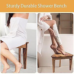 ODEDEN Shower Foot Stool for Shaving Legs, Acacia Wood Shower Foot Rest,15 inch Corner Shower Bench with Non-Slip Feet for Shower Stool for Inside Shower Bath, and Spa