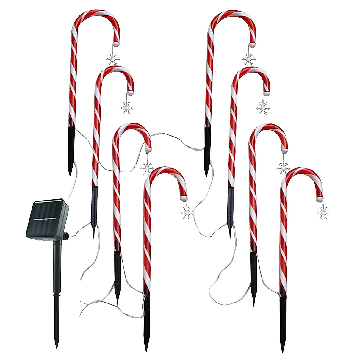 CENGNIAN Solar Garden Lights Outdoor Decor, Candy Cane Outdoor Landscape Lights 15in, 8 Pack LED Lighted Christmas Path Lights String End-to-End Plug in Waterproof Outside Candy Xmas Decorations