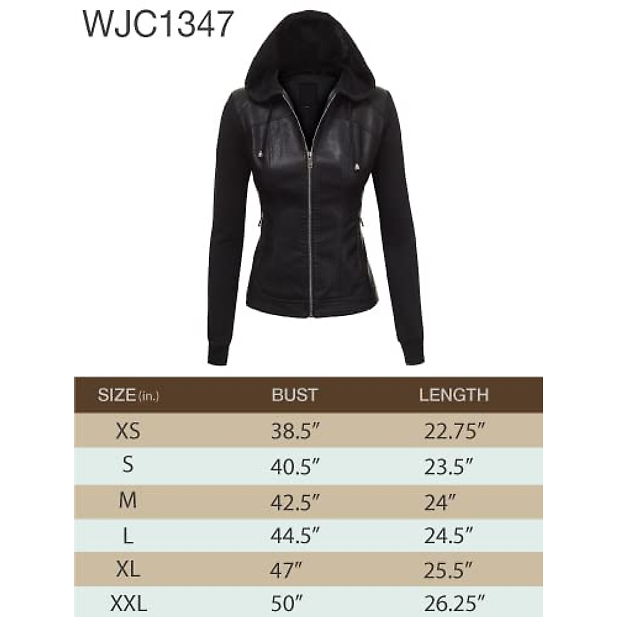 Lock and Love LL WJC1347 Womens Faux Leather Zip Up Moto Biker Jacket with Hoodie XL Black_Black