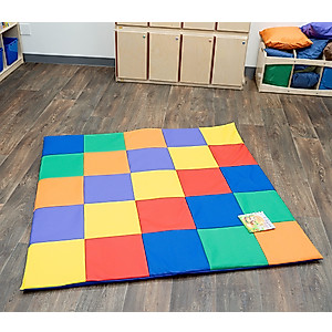 Children's Factory Patchwork Crawly Mat, Cushioned Floor Mat for Kids, Daycare Mat for Babies