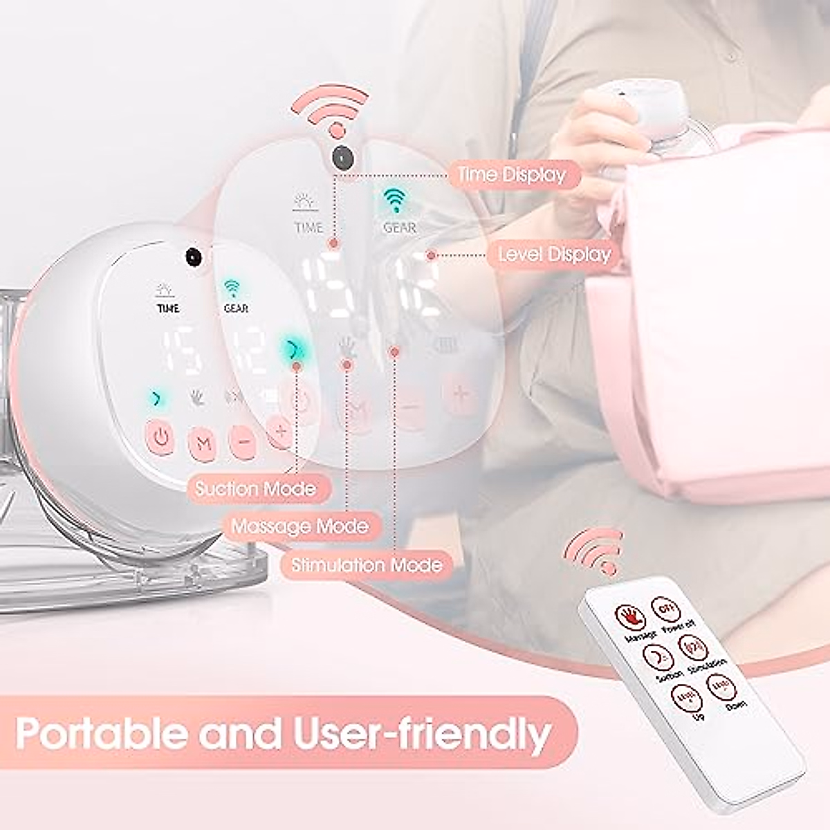 Hands Free Breast Pump, Electric Breast Pumps, 12 Levels 3 Modes Double Wearable Breastpump, Portable 1200mAH, LCD, Quiet and Painless, Leak-Proof 140° Silicone, Comfortable Breastfeeding Necessities