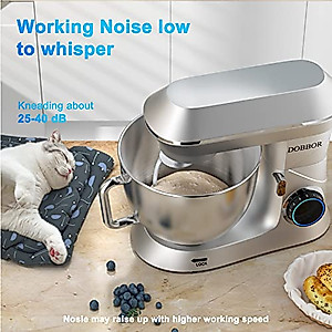 9.5QT Standing Mixer, DOBBOR 7 Speeds 660W Tilt-Head Kitchen Dough Mixer, Electric household mixers with Dough Hook, Whisk, Beater, Splash Guard & Mixing Bowl for Baking - Silver