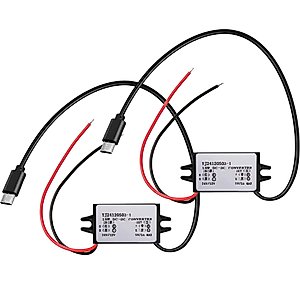 Weewooday 2 Pieces DC Converter 12V to 5V 3A 15W DC Buck Module, DC to DC Reduced Voltage Regulator Car Power Converter Output Power Adapter (Double USB Interface)(Straight Type-C Interface)