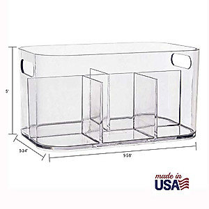 STORi Bliss 5-Compartment Plastic Cosmetic Organizer | Clear | Rectangular Divided Makeup Bin & Vanity Storage Caddy with Pass-Through Handles | Round Corner Design | Made in USA