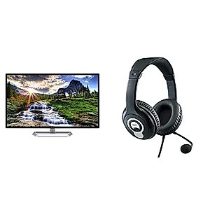 Acer EB321HQU Cbidpx 31.5" WQHD (2560 x 1440) IPS Monitor (Display Port, HDMI & DVI port),Black Wired Headset with Flexible Omnidirectional Mic, Adjustable Headband