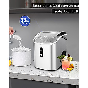 Kndko Countertop Ice Maker with Handle, 26 lbs/Day, 9pcs Bullet Ice in 6 min, Smart Self-Cleaning, Portable Ice Makers Countertop for Home/Office/Party/RV