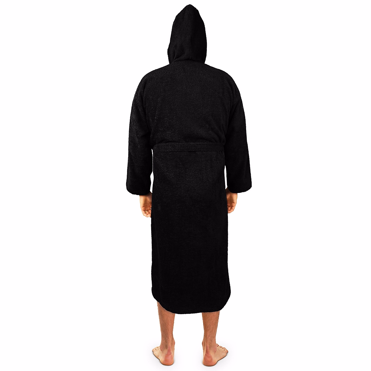 Turkuoise Men 's Turkish Terry Cloth Robe, Thick Hooded Bathrobe Black, Medium