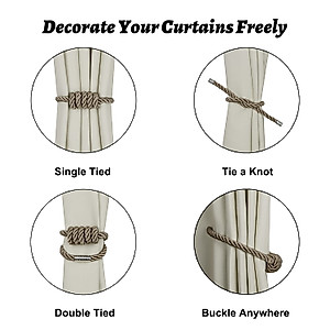 BEL AVENIR Magnetic Curtain Tiebacks, Decorative Drapery Holdbacks Modern Woven Tie-Backs with Exquisite Knot (Flaxen, 2 Pack)