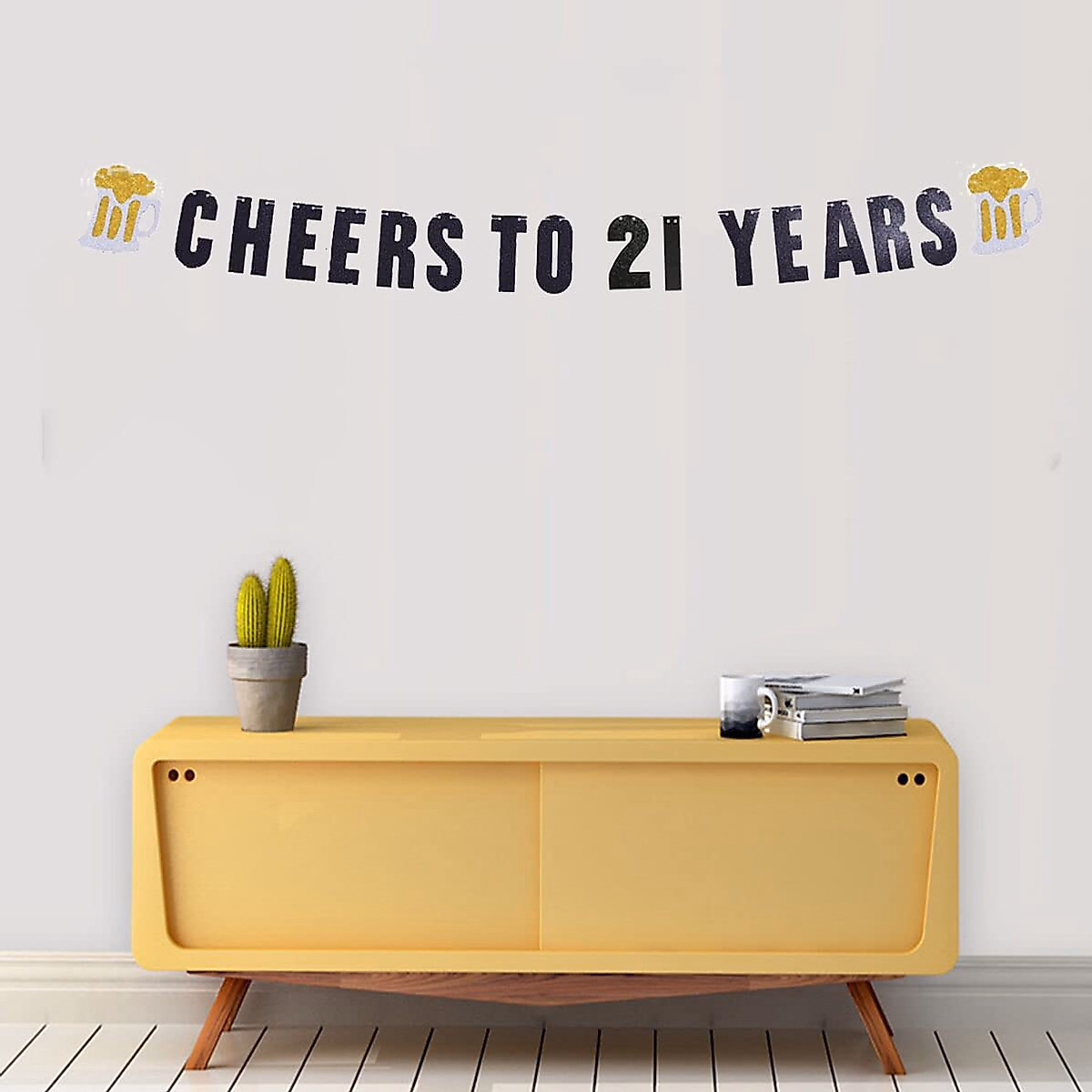 TENNYCHAOR 21st Birthday Banner,Gold Glitter Paper Sign for 21st Birthday Wedding Aniversary Party Supplies Decorations,Cheers T0 21 Years.