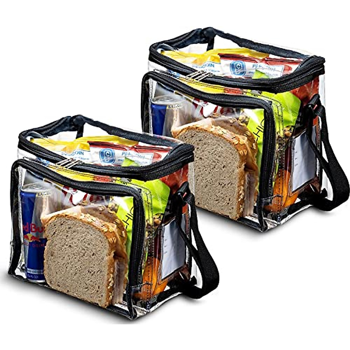 SP HOME GOODS Clear Tote Bag Stadium Approved Lunch Bag for Men and Women with Adjustable Shoulder Strap, Mesh Pockets, Zipper Closure (Black 2 Pack)