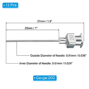 PATIKIL Blunt Tip Dispensing Needle 20G, 12 Pcs 1 Inch Stainless Steel Liquid Dispenser Needles with Lure Lock for Refilling Liquid Inks Adhesives Glue