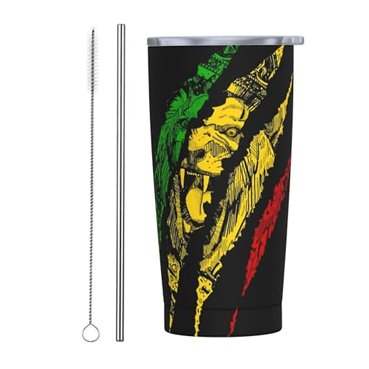 VKKOEWL Lion of Judah King Rasta Reggae Jamaica Stainless Steel Insulated Tumbler 20 Oz Travel Water Bottle Coffee Mug Drink Cup With Lid Straw