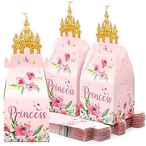 50 Pcs Princess Castle Party Favor Boxes Pink Candy Treat Cardboard Boxes Princess Crown Goodie Gift Bag Princess Party Supplies for Girl Kids Birthday Baby Shower Decorations (9.5 x 3.5 x 3.5 in)