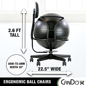 Cando-30-1791 Metal Ball Chair, 22" with Arms, Black
